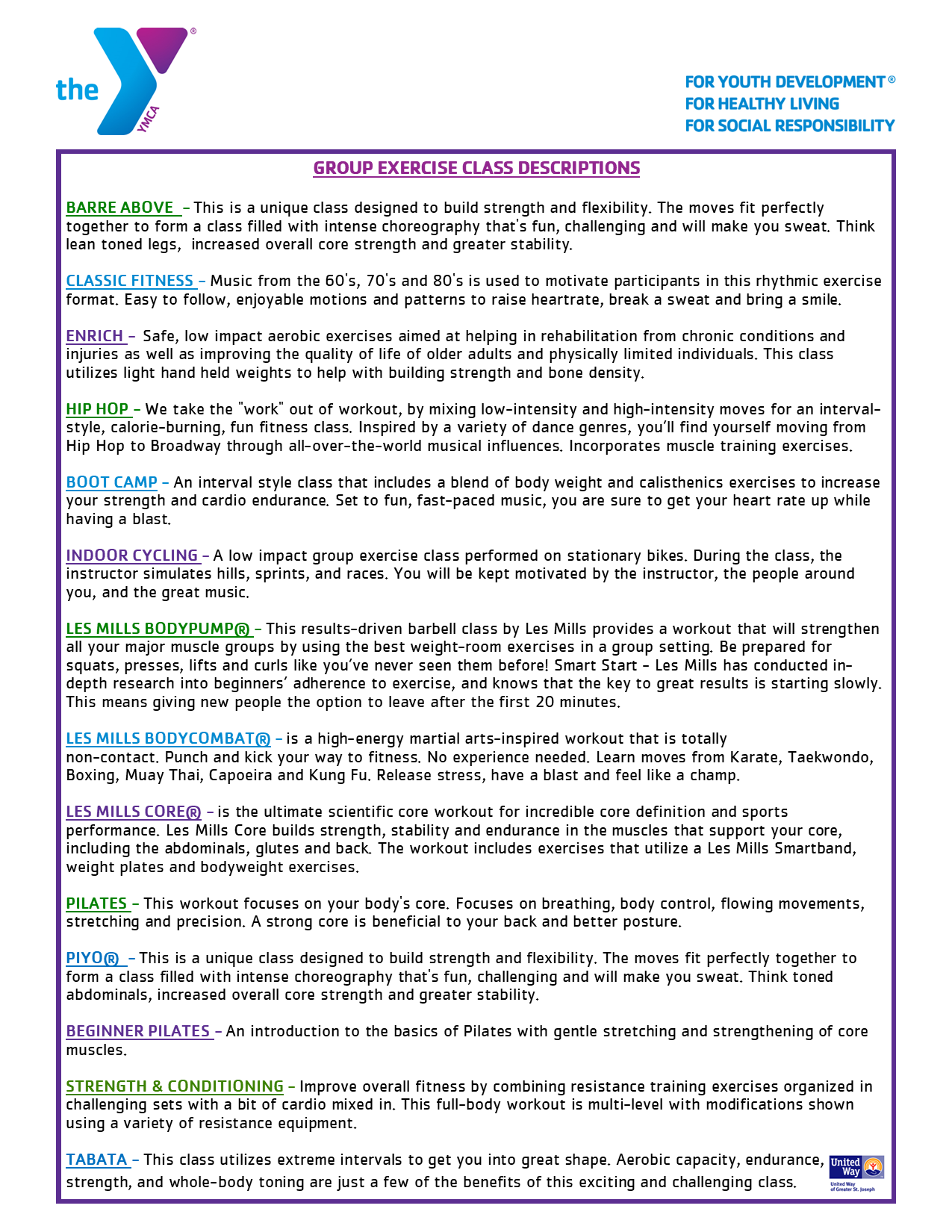 Group Exercise Class Schedule | St. Joseph YMCA