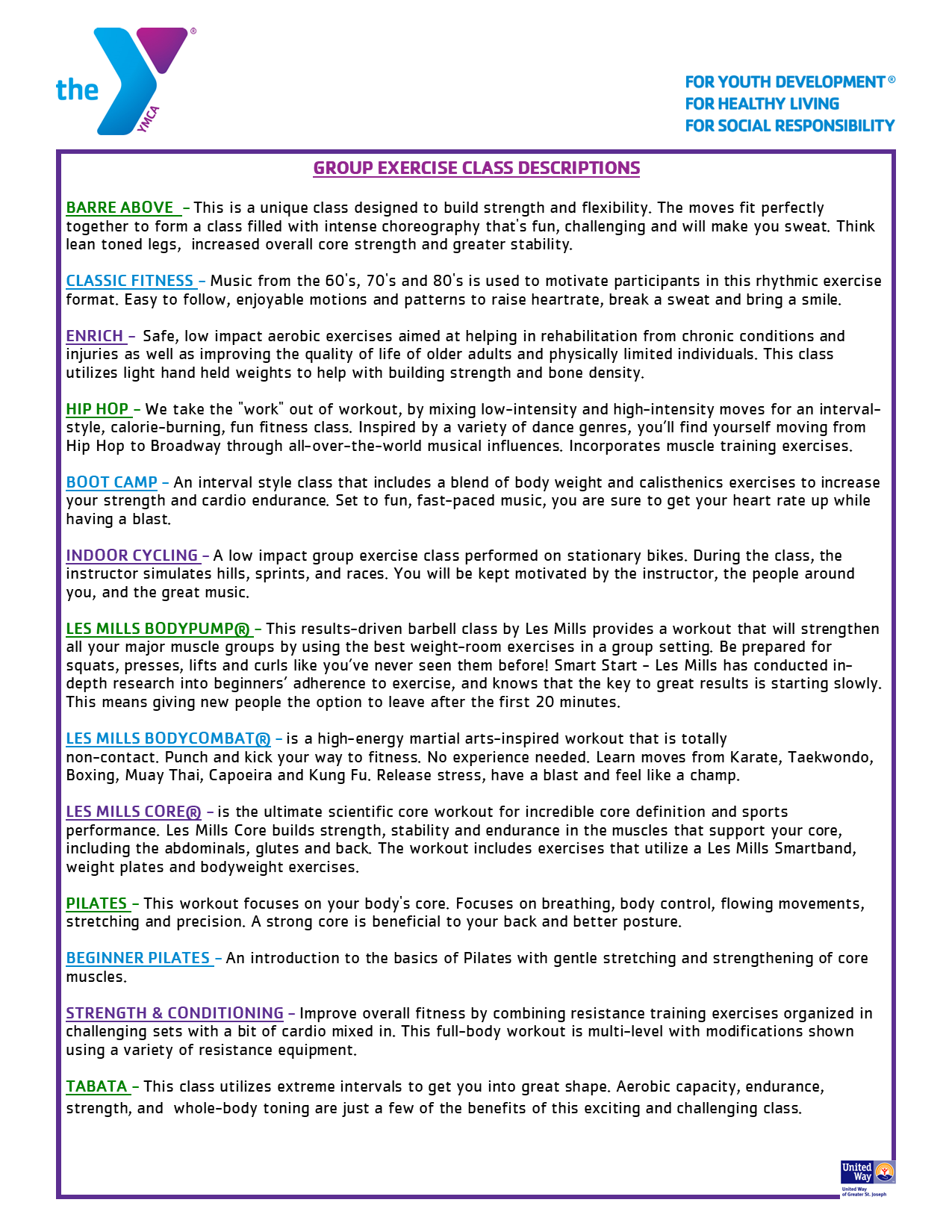 Group Exercise Class Schedule | St. Joseph YMCA