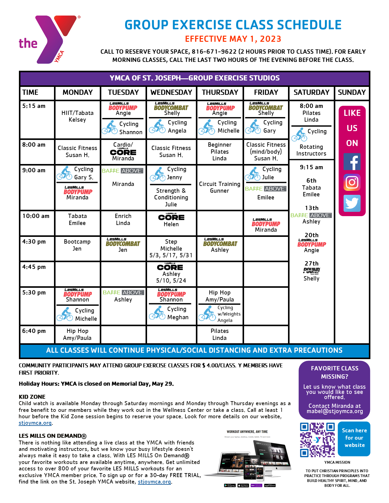 Group Exercise Class Schedule | St. Joseph YMCA