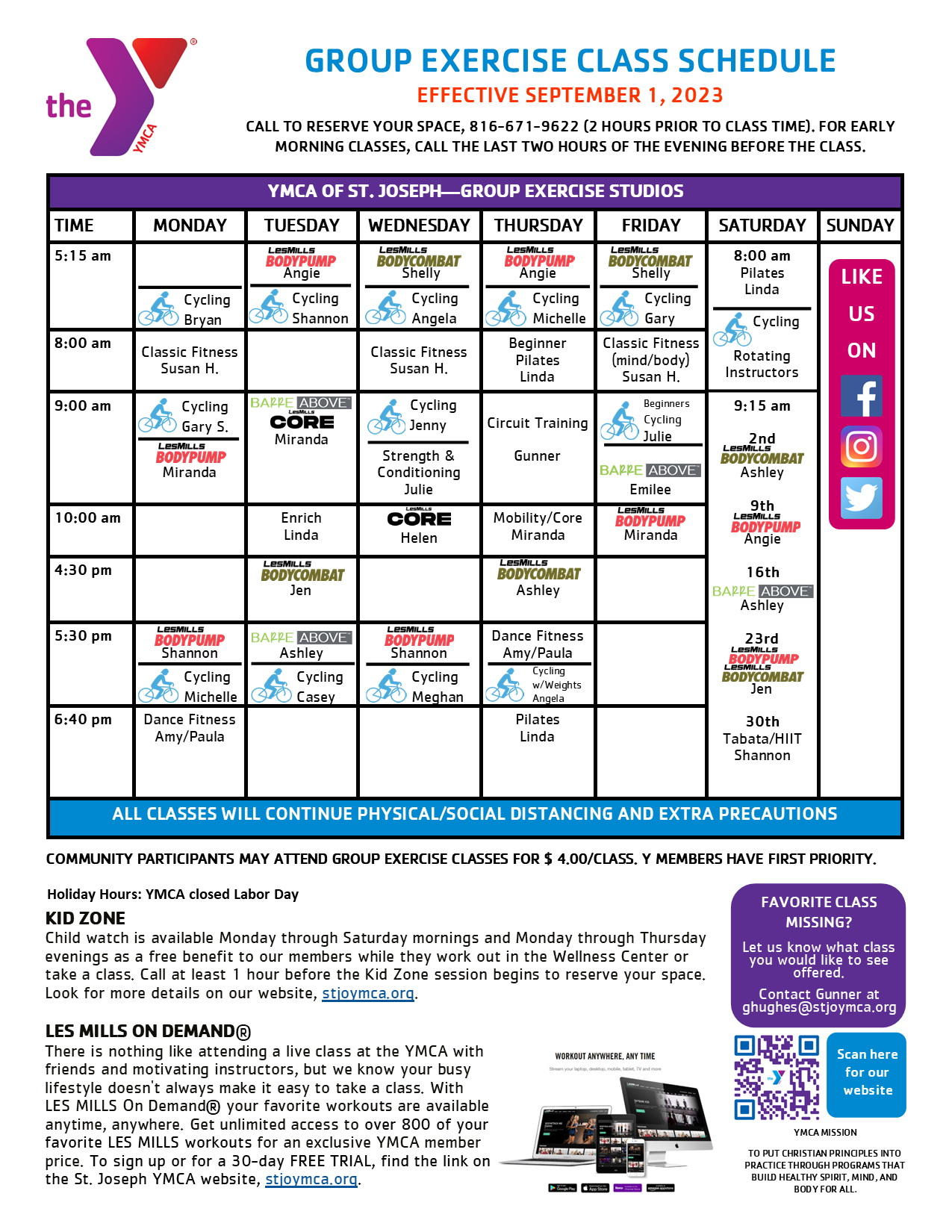 Group Exercise Classes Schedule
