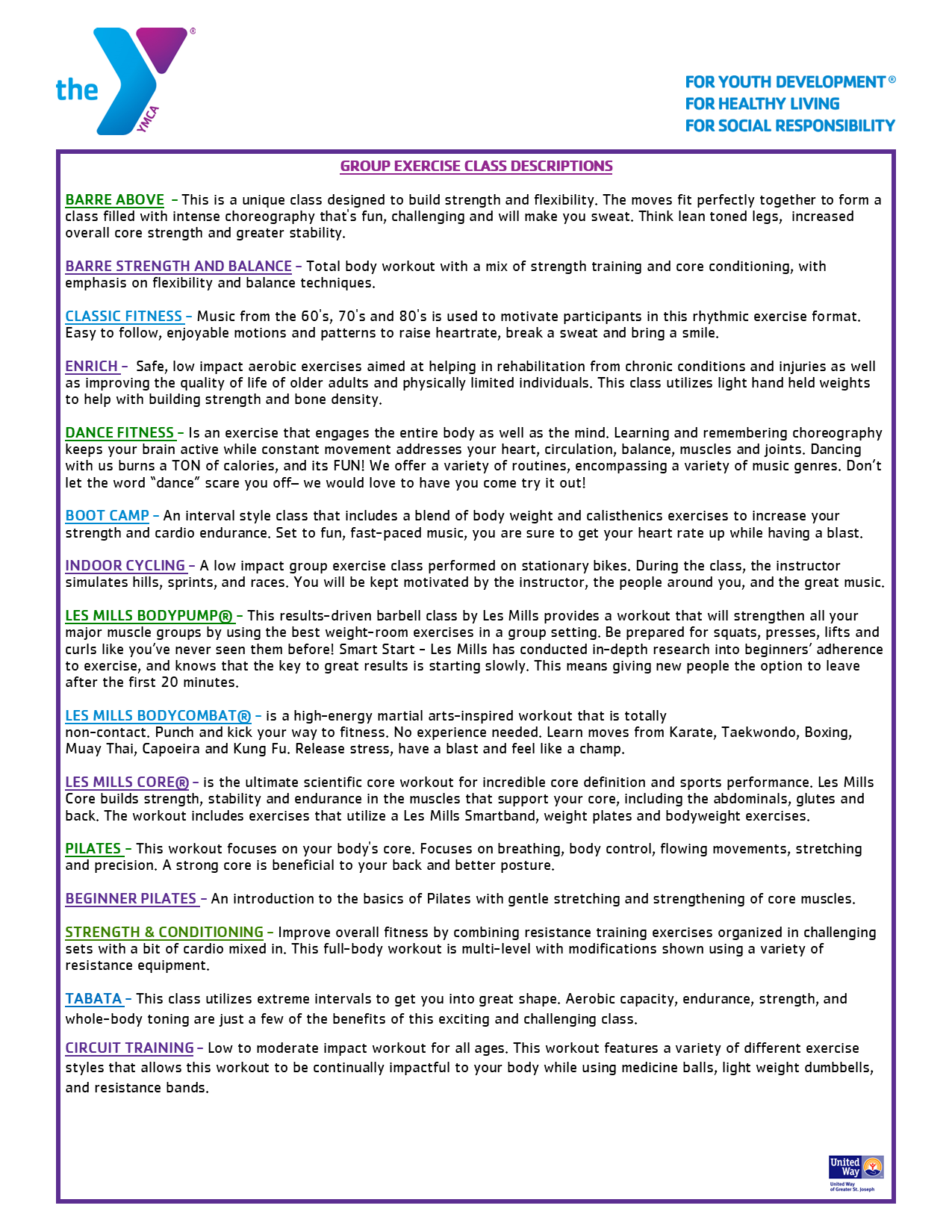 Group Exercise Class Schedule | St. Joseph YMCA