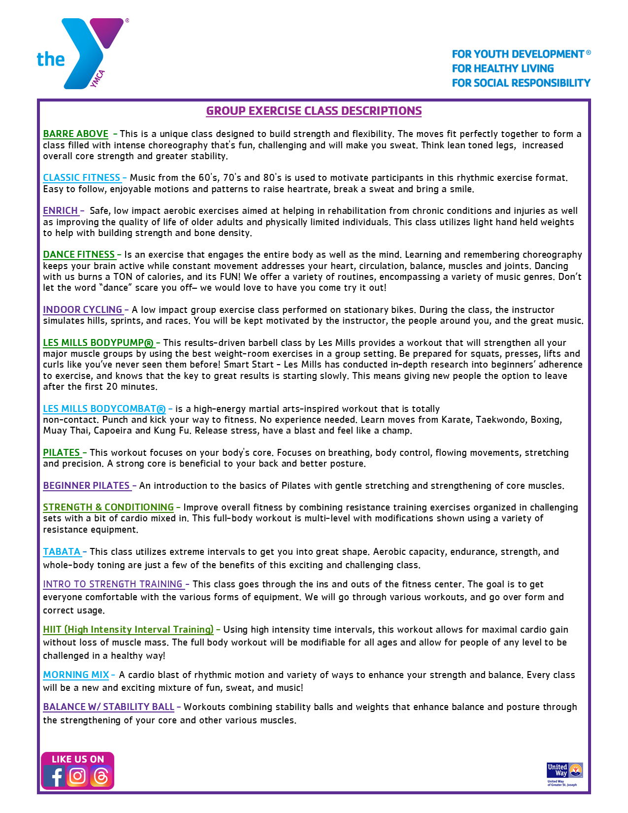 Group Exercise Class Schedule | St. Joseph YMCA